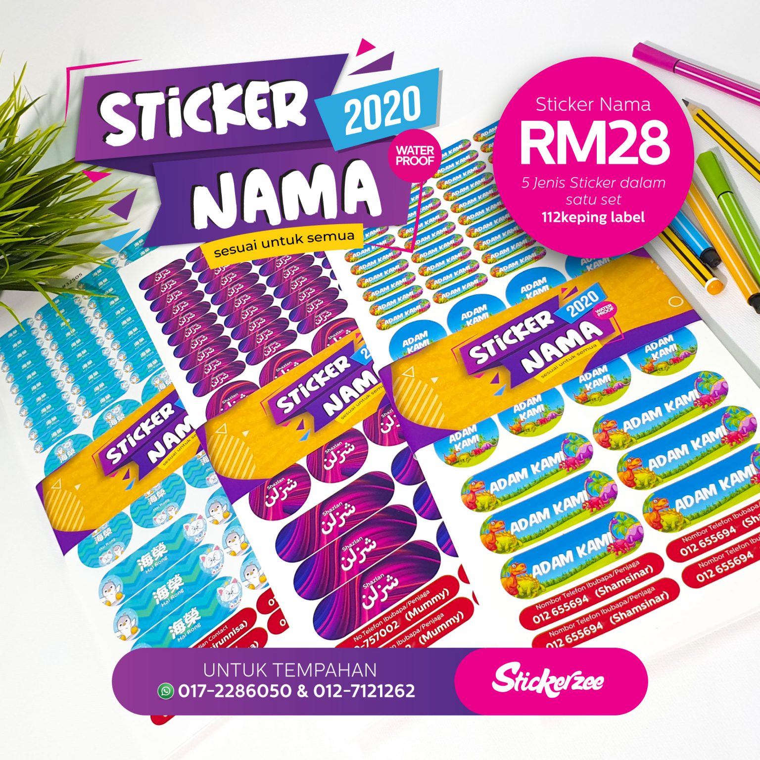 Combo B – Sticker Nama, Label Transparent & Sticker Baju – Stickerzee
